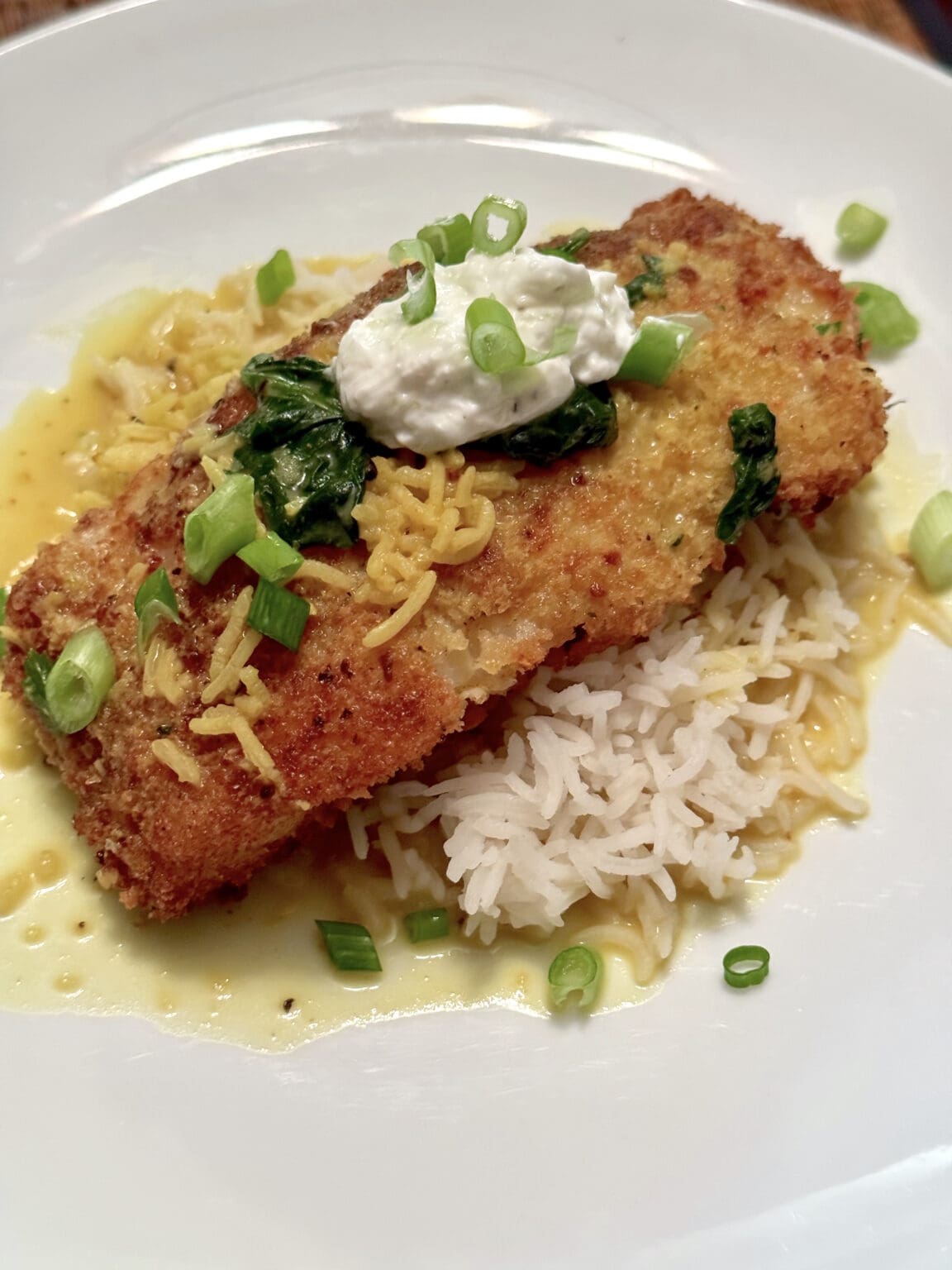 FRIED HAKE OVER COCONUT RICE WITH TURMERIC SAUCE - The Katz Tales